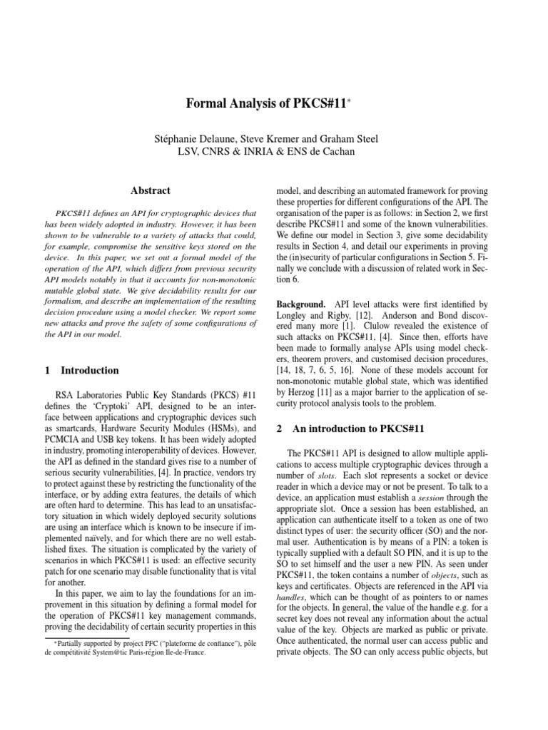 Formal Analysis of PKCS#11 | PDF | Key (Cryptography) | Espionage ... Formal Analysis of PKCS#11 | PDF | Key (Cryptography) | Espionage ...