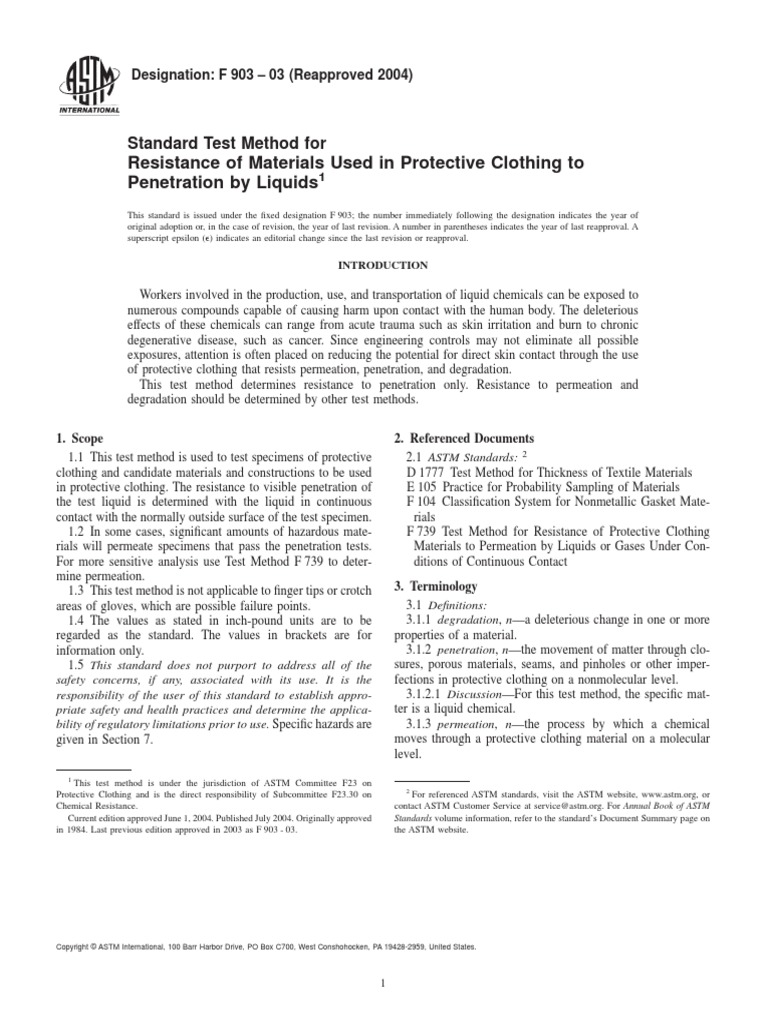 Astm F903 | PDF | Personal Protective Equipment | Drop (Liquid)