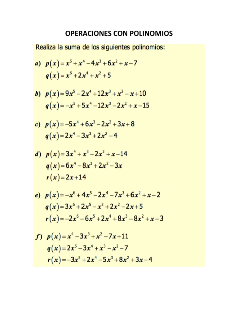 Operaciones Con Polinomios
