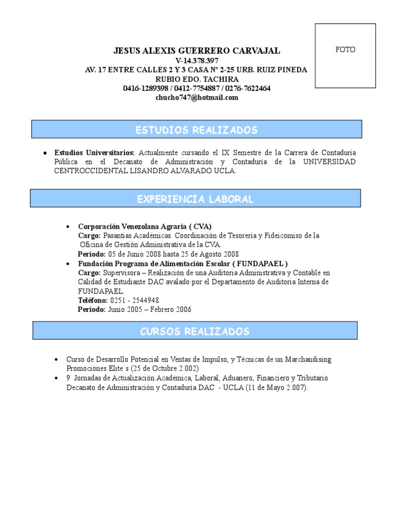 Modelo Resumen Curricular | PDF | Contador | Economias