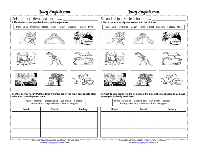 School Trip Destination Worksheet | PDF
