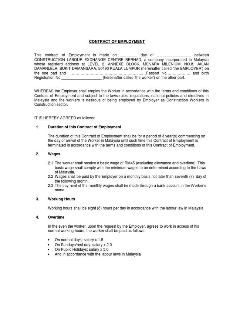 Contract of Employment | Download Free PDF | Workers' Compensation ...