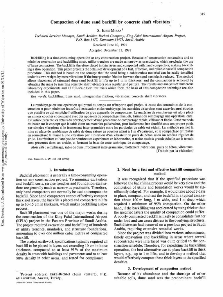 Compaction of Dune Sand Backfill Concrete Shaft Vibrators | PDF ...
