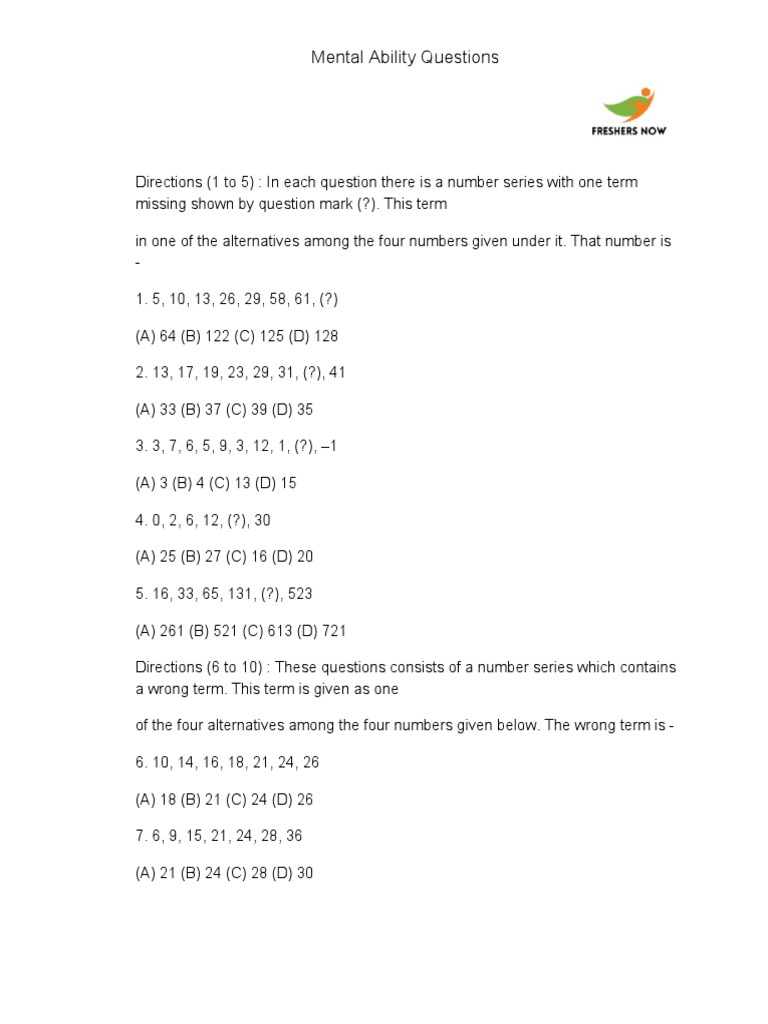 Mental Ability Questions | PDF
