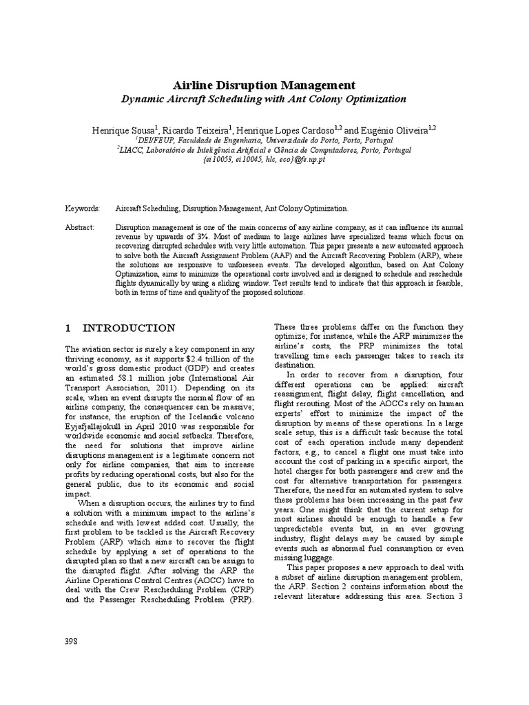 Airline Disruption Management: Dynamic Aircraft Scheduling With Ant Colony Optimization | PDF ...
