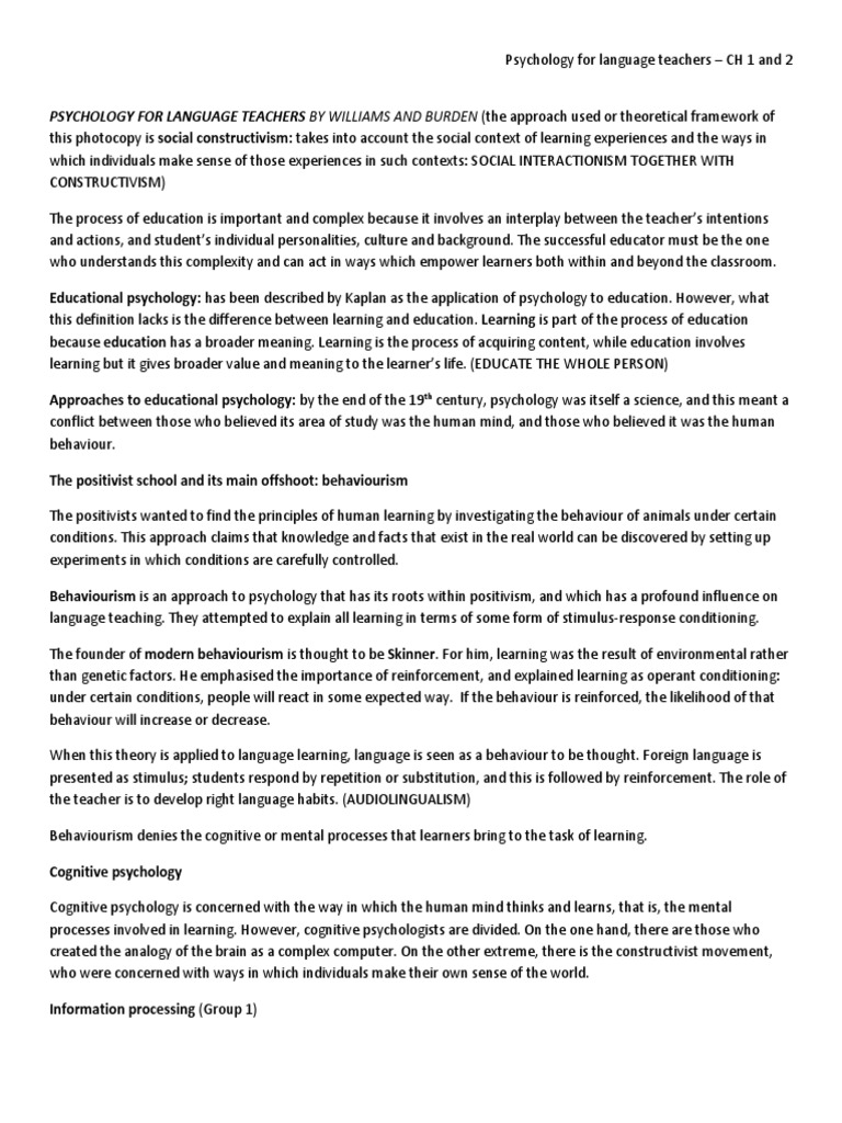Psychology For Language Teachers | PDF | Constructivism (Philosophy Of ...