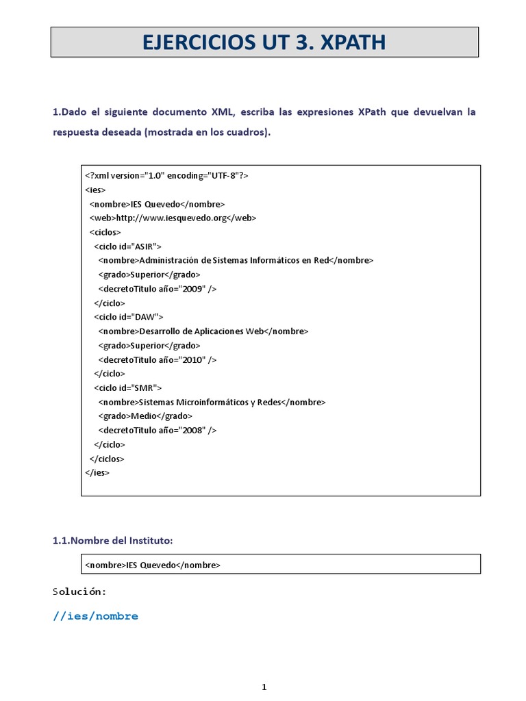 XPATH Ejercicios Solucion - Odt | PDF | X camino | Xml