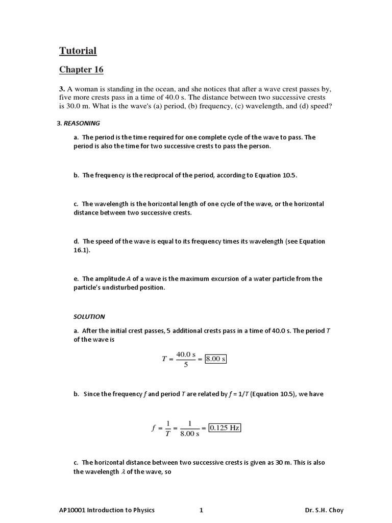 Tutorial Ch16 Solution | PDF | Wavelength | Waves