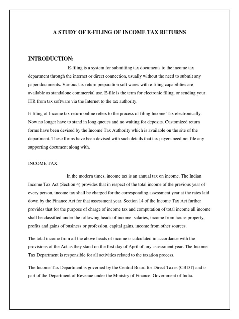 A Study of E-Filing of Income Tax Returns | PDF | Tax Return (United ...