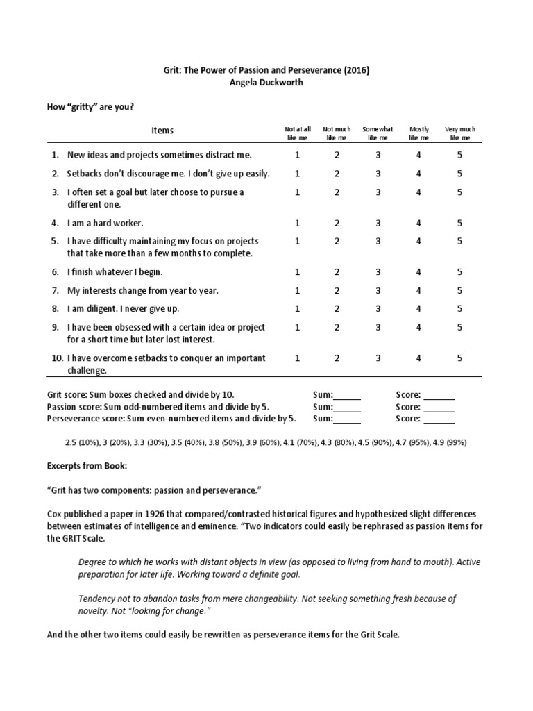 Grit: The Power of Passion and Perseverance (2016) Angela Duckworth How ...