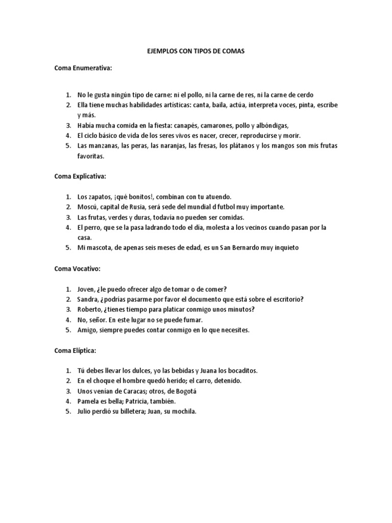 Ejemplos Con Tipos de Comas | PDF