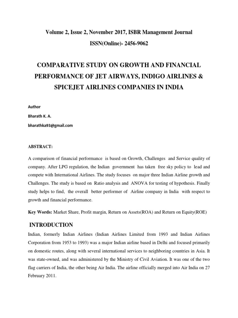 Comparative Study On Growth and Financial Performance of Jet Airways ...