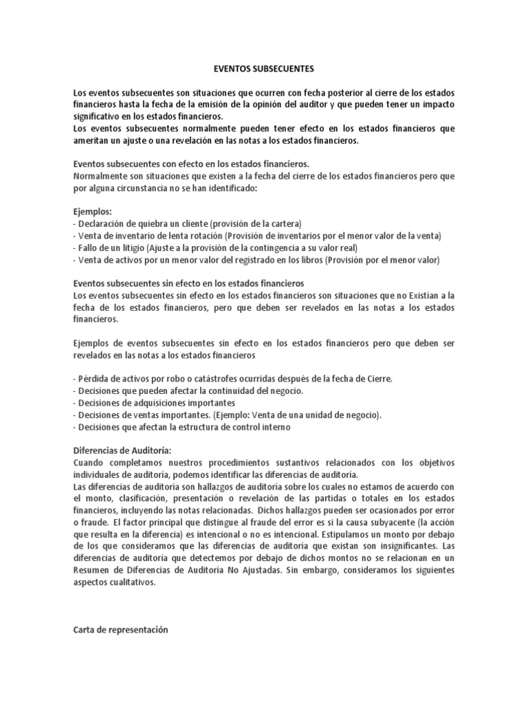 Eventos subsecuentes con efecto en los estados financieros | Contralor ...