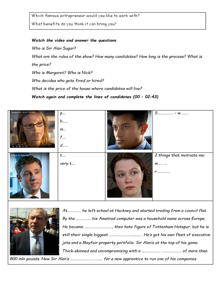 Apprentice Season 2 Ep 1 Worksheet | PDF | Business