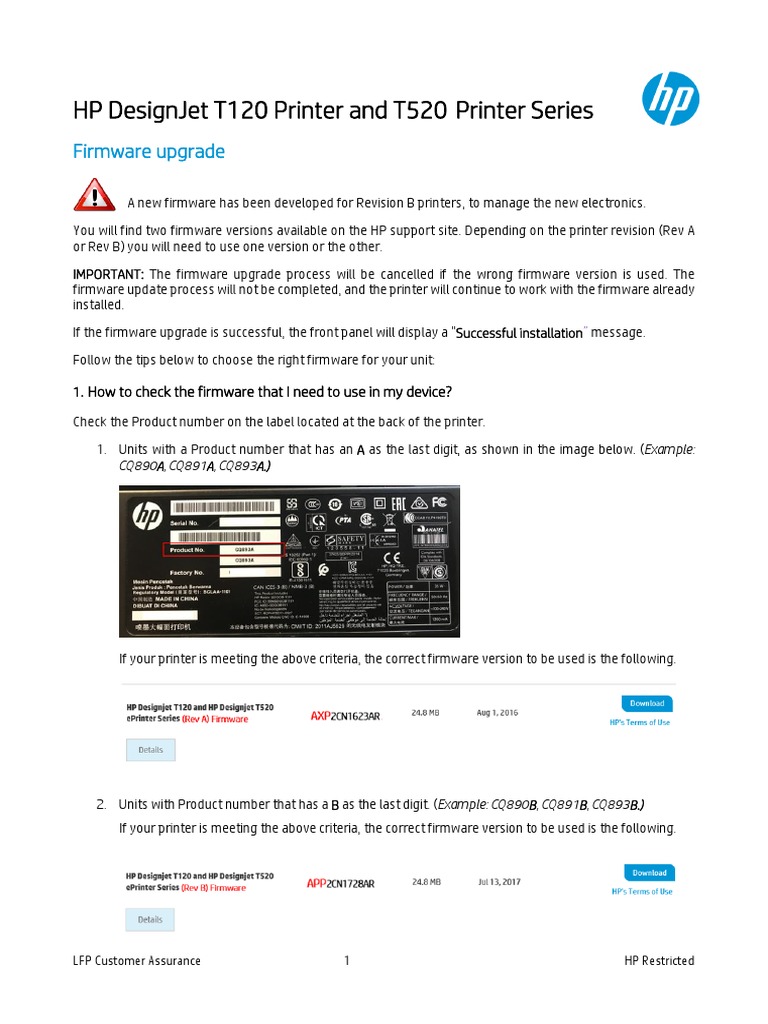 HP DesignJet T120 Printer and T520 Printer Series Firmware Upgrade PDF ...
