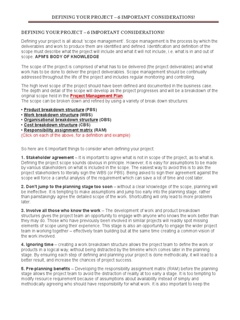 Defining Your Projects - 6 Important Considerations | PDF | Project ...