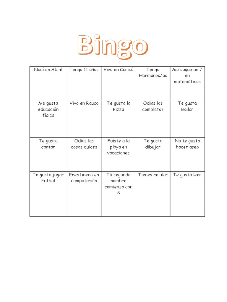 Bingo para Conocerse: Actividad Divertida | PDF