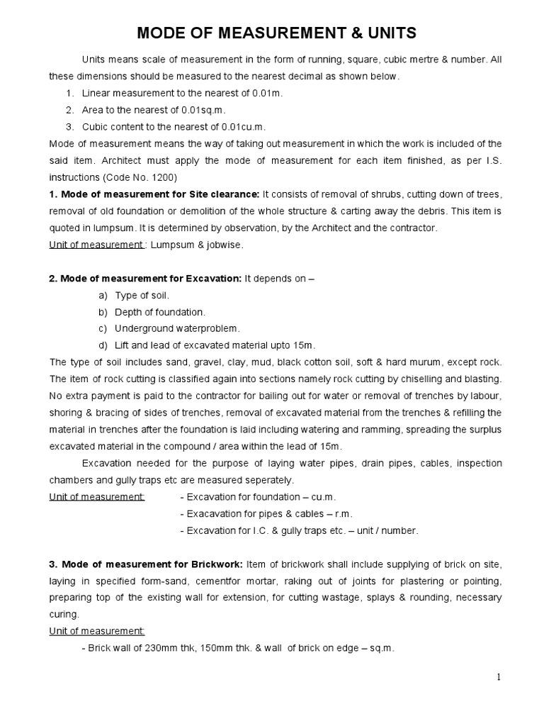 Modes of Measurement in Construction | PDF | Masonry | Stairs