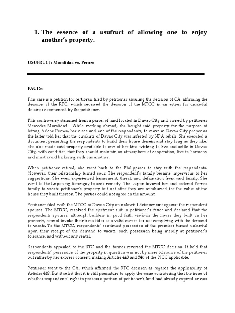 Usufruct Extinguished: Harmonious Relationship Among Kin as Resolutory ...