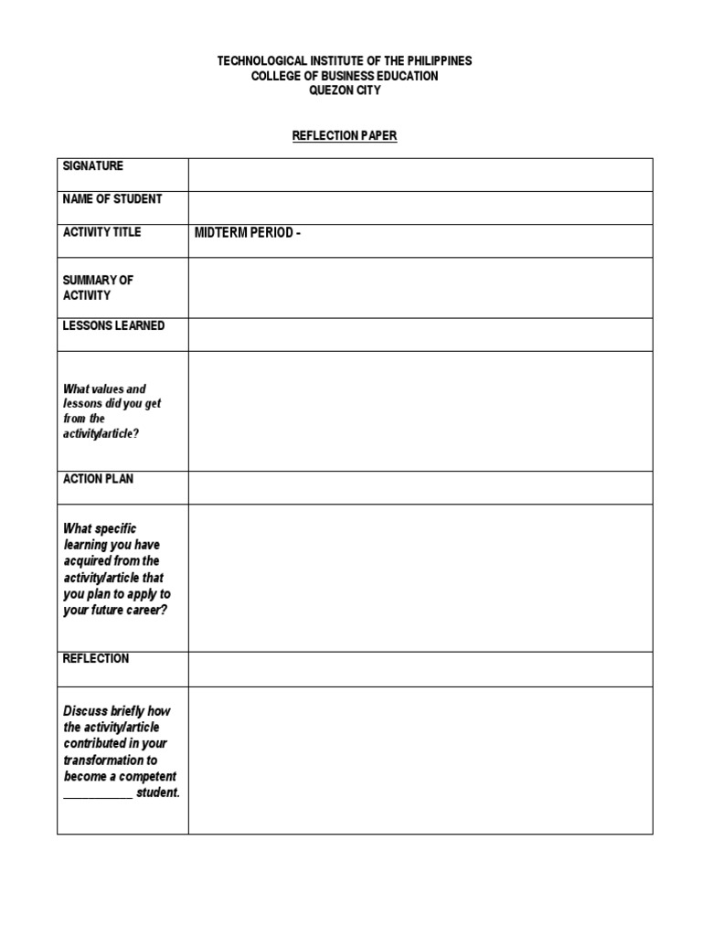 Reflection Paper Template for Students | PDF