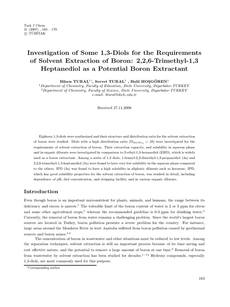 Solven Extraction Sx Of Boron Pdf Ph Solubility