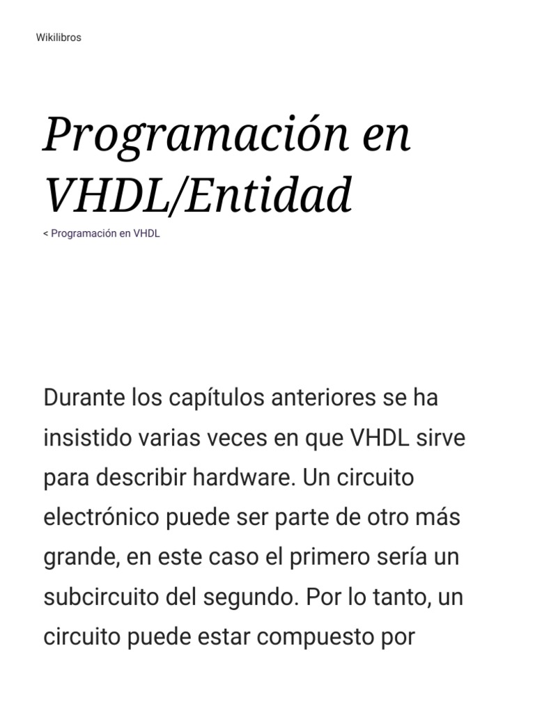 Programación en VHDL - Entidad - Wikilibros | PDF | Vhdl | Ingeniería de software