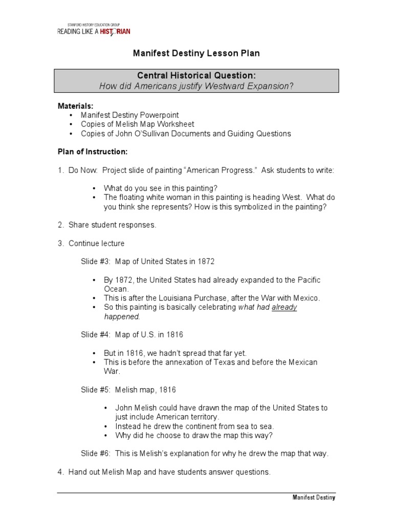 Manifest Destiny Lesson Plan | PDF