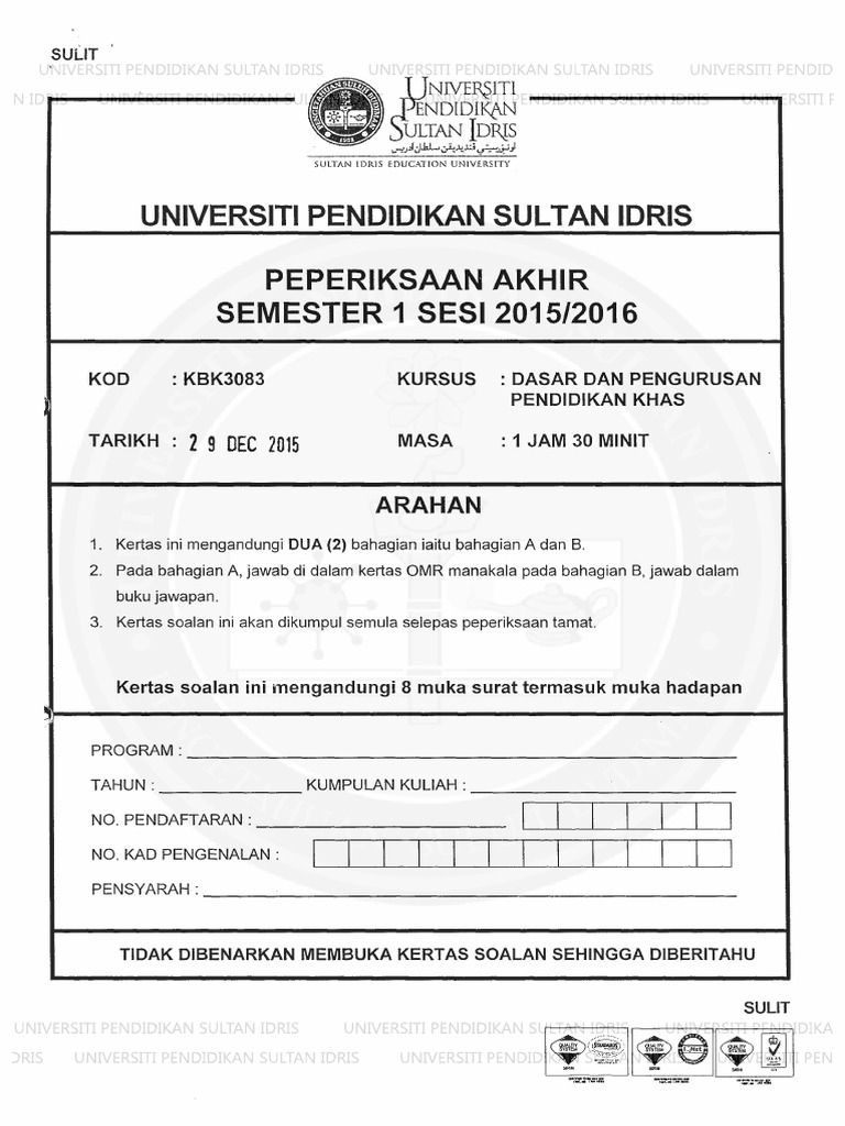 Dasar Dan Pengurusan Pendidikan Khas (KBK3083) PDF | PDF