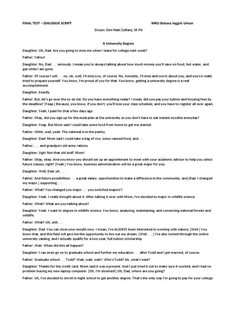 Dialog Script | PDF | Foods