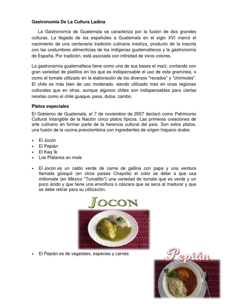 La gastronomía ladina de Guatemala: una fusión de culturas que da como ...