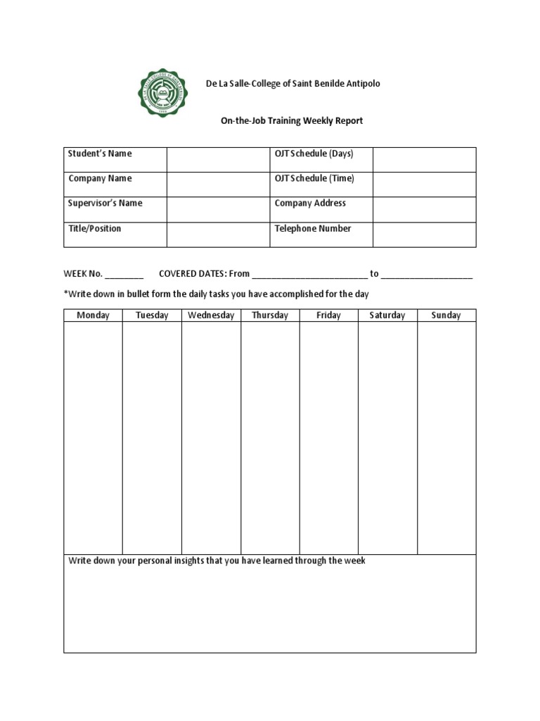 OJT Weekly Report Template | PDF | Career & Growth