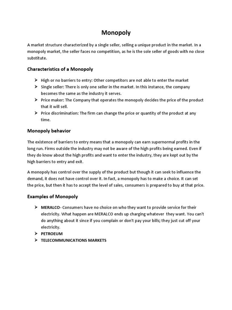 Monopoly: Characteristics of A Monopoly | PDF
