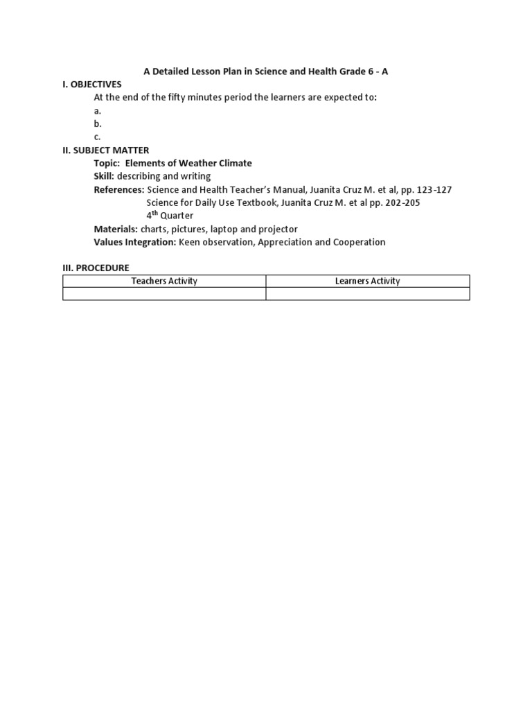 A Detailed Lesson Plan in Science and Health Grade 6 | PDF | Science ...