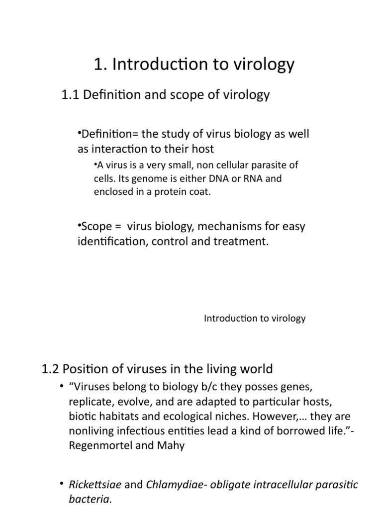 Introduction To Virology: 1.1 Definition and Scope of Virology | PDF ...