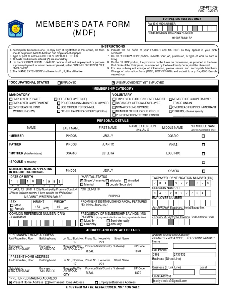 Member'S Data Form (MDF) : Membership Category | PDF | Employment ...