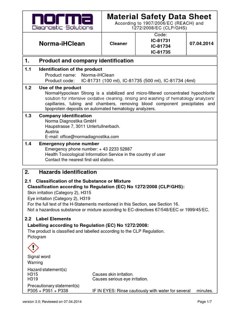 MSDS - IC - Cleaner Norma PDF | PDF | Dangerous Goods | Toxicity