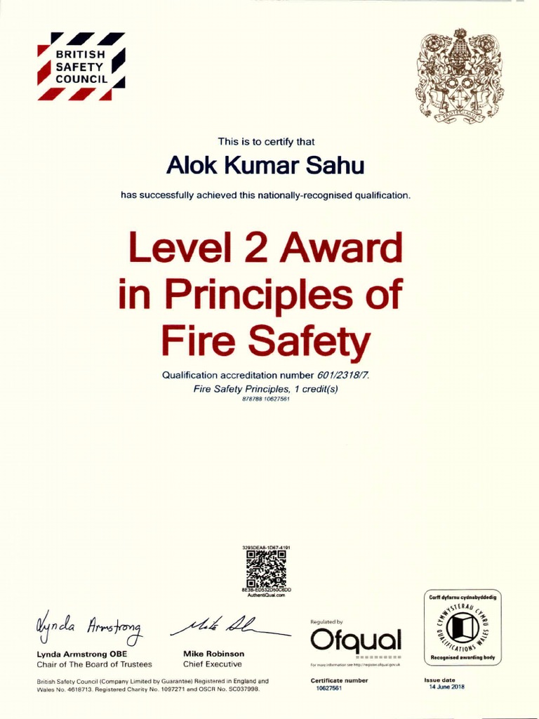 BSC Fire Safety Sample Certificate | PDF