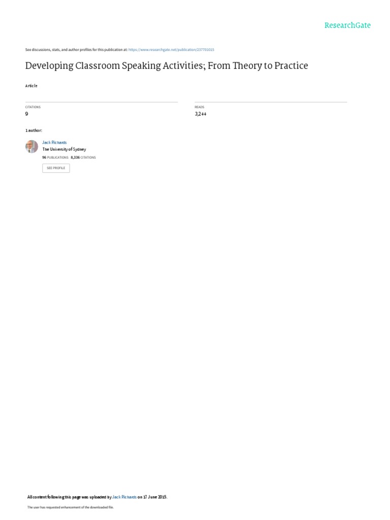 Classroom Speaking Activities Guide | PDF | Conversation | Speech