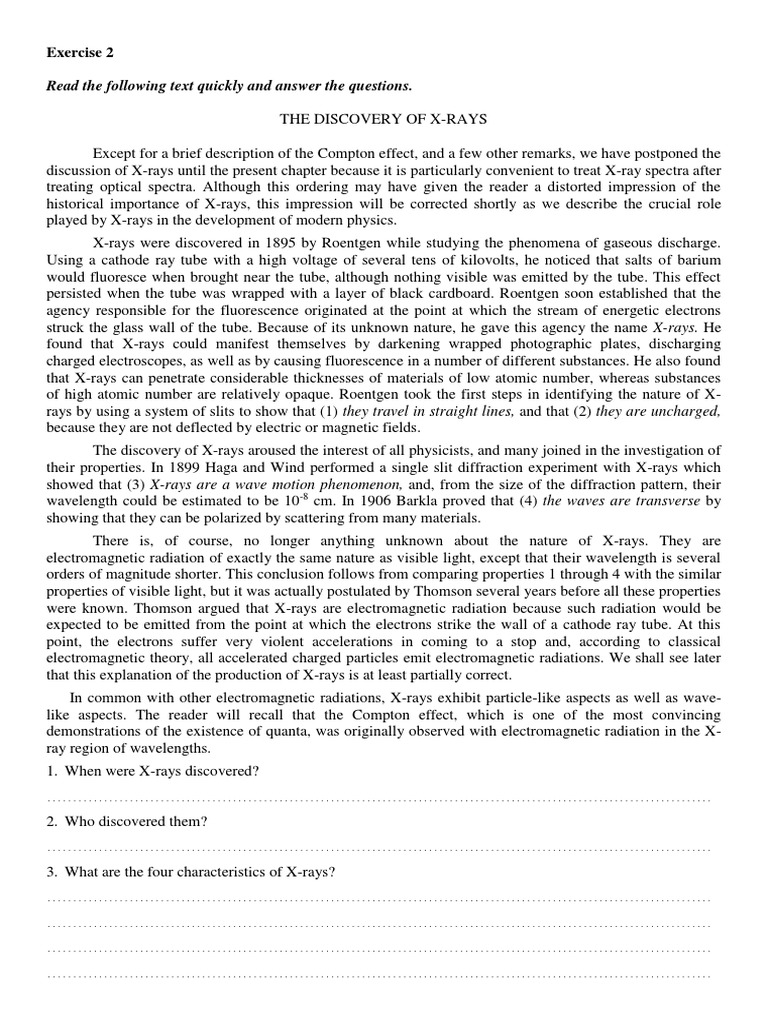 Read The Following Text Quickly and Answer The Questions.: Exercise 2 ...