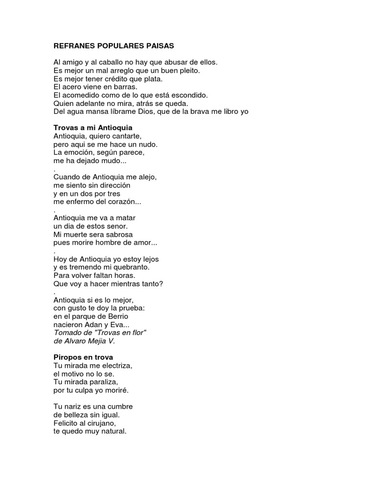 Refranes y Piropos Paisas | PDF | Naturaleza