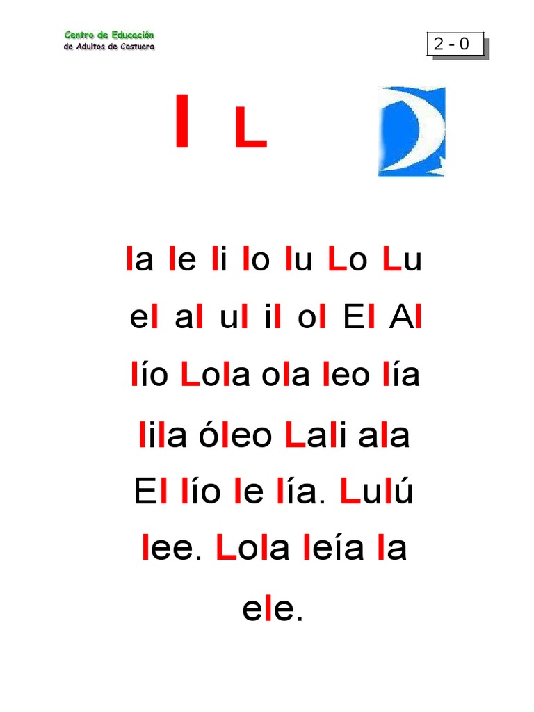 Ejercicios de Lectura con la Letra L | PDF | Artes del Lenguaje y ...