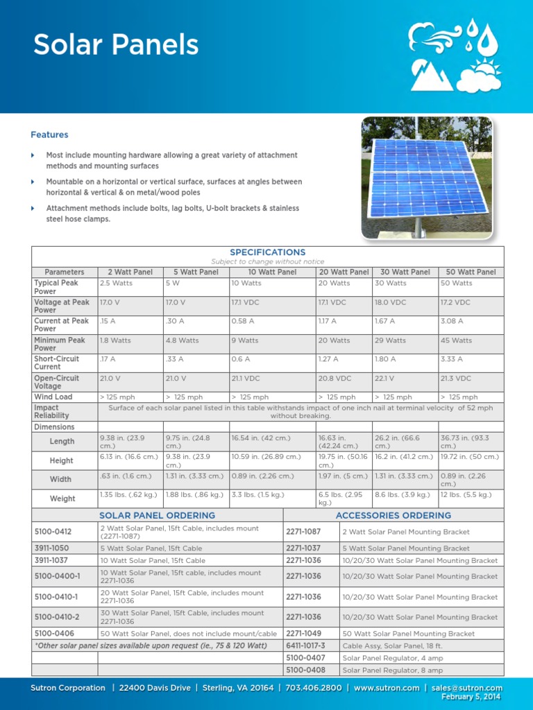 Sutron Solar Panel Specifications Guide | PDF | Equipment ...