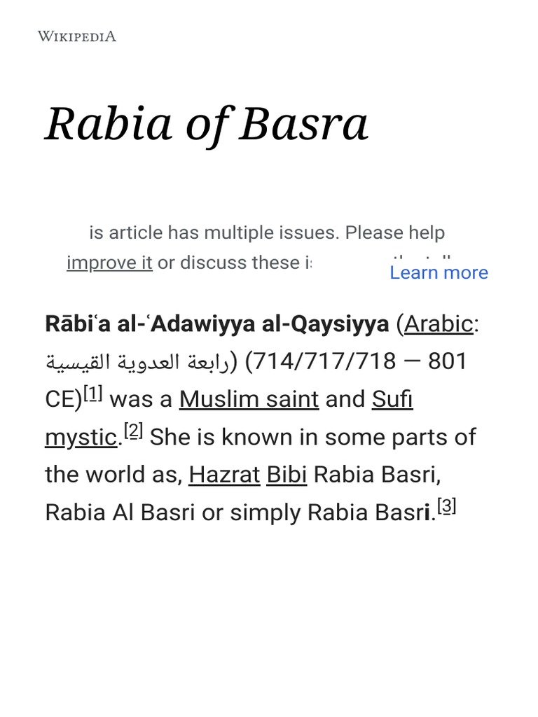 Rabia of Basra - Wikipedia | PDF | Religious Behaviour And Experience ...