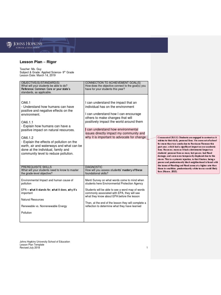 Lesson Plan - Rigor: Commented (KG1) | PDF | United States ...