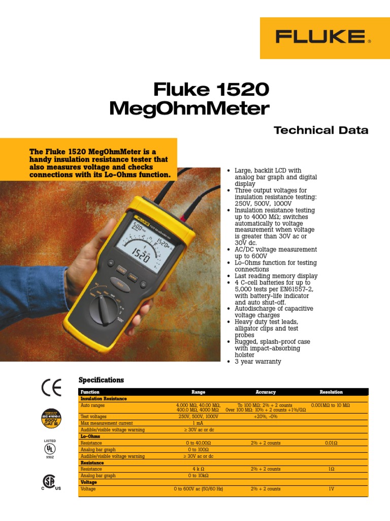Fluke 1520 - Datasheet 483614 PDF | Download Free PDF | Voltage ...