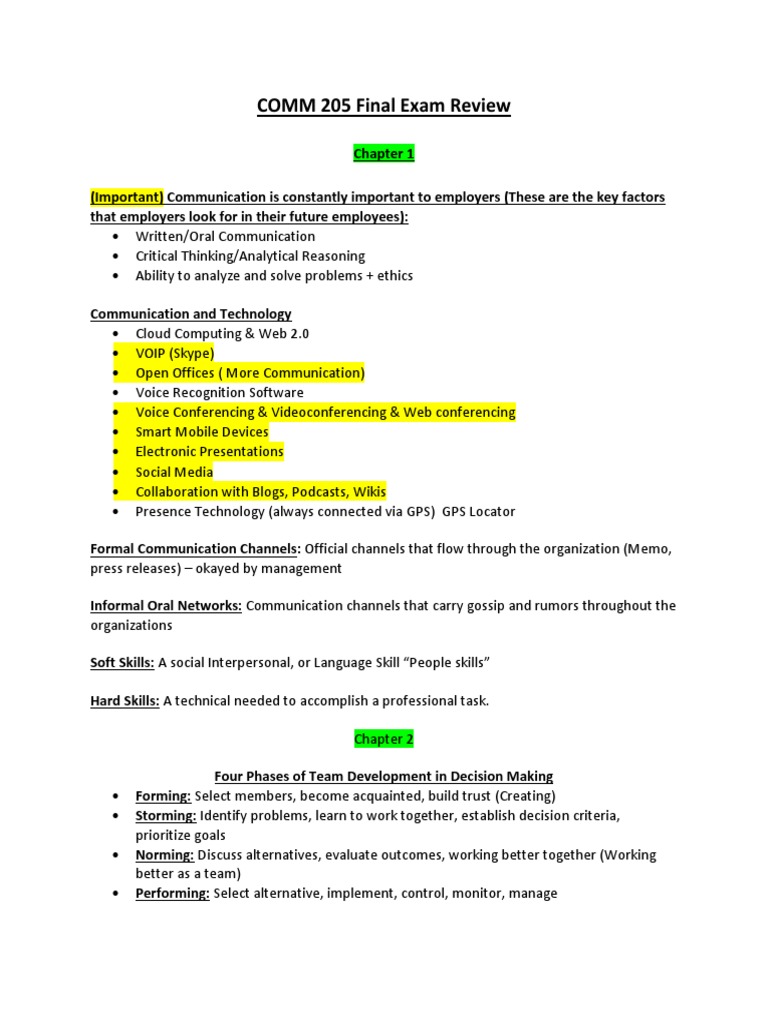 COMM 205 Final Exam Review Guide | PDF | Voice Over Ip | Communication