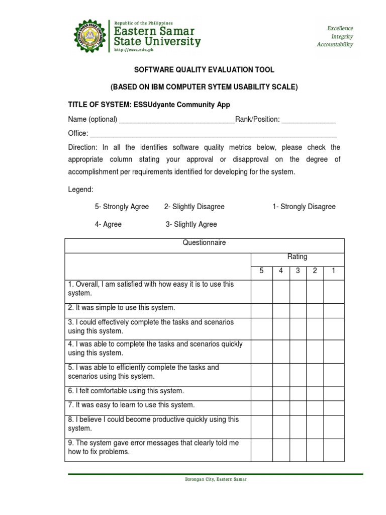 Software Quality Evaluation Tool (Based On Ibm Computer Sytem Usability ...