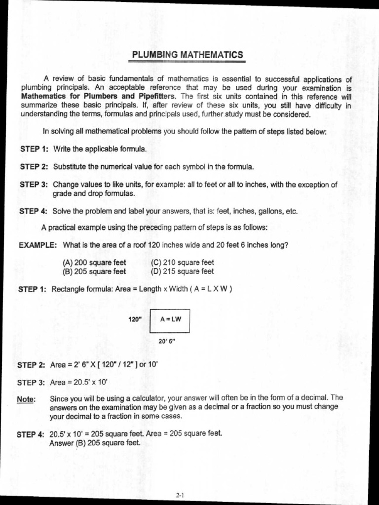 Plumbing Mathematics Reference Sheet | PDF | Area | Gallon