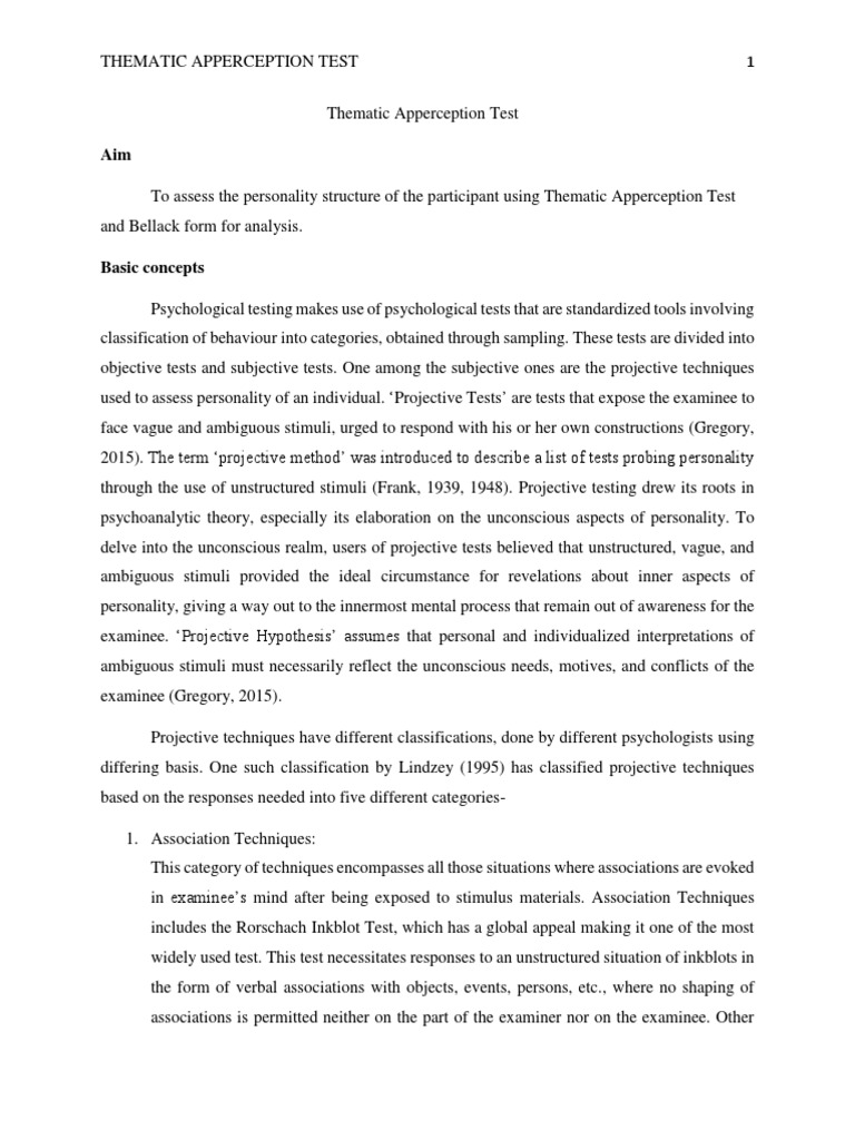 Assessing Personality Through Projection: An Analysis of the Thematic ...