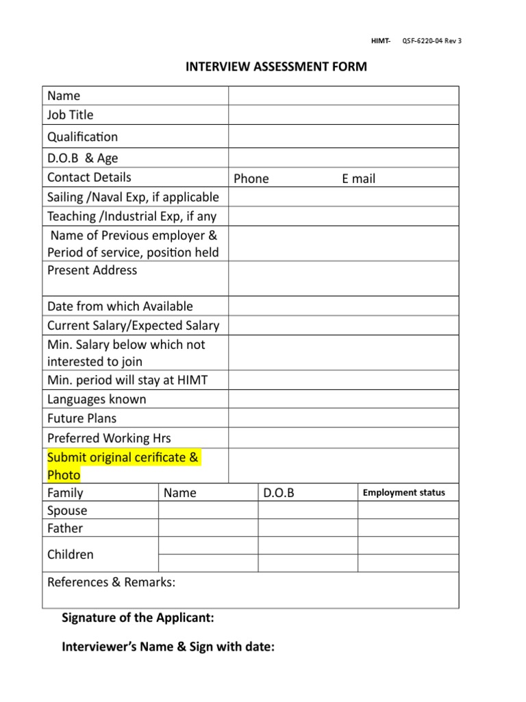 190918-IA FORM - HIMT-QSF-6220-04 (Rev3) Interview Assessment Form | PDF
